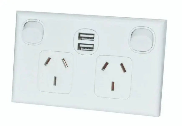 Double Pole Twin Outlet GPO with Built in Twin Usb – Everything Caravans