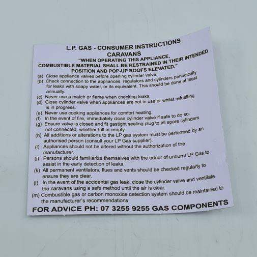 Long Caravan instruction Sticker Label - Everything Caravans